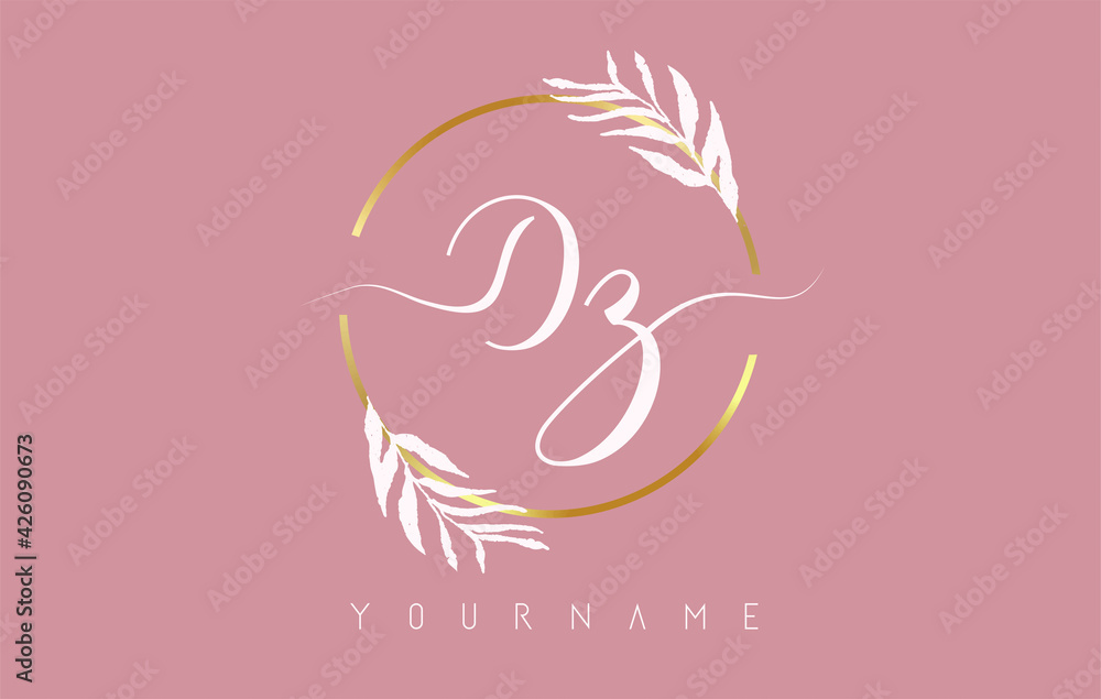 DZ d z Letters logo design with golden circle and white leaves on ...