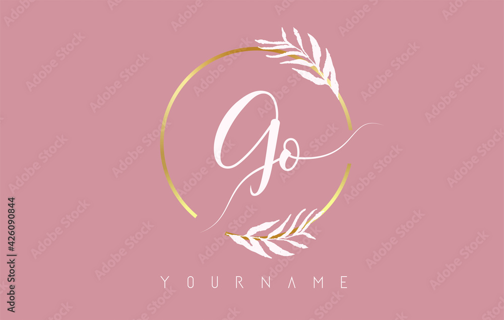 GO g o Letters logo design with golden circle and white leaves on ...