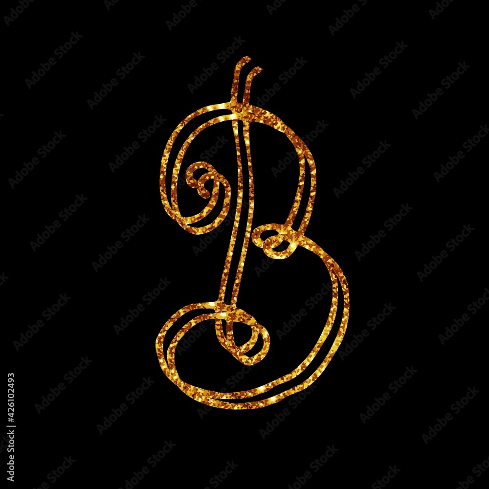Calligraphy isolated golden letter B on the black background, part of ...