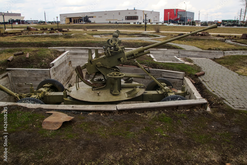 legendary weapon of victory anti-aircraft gun in the trench of the army ...