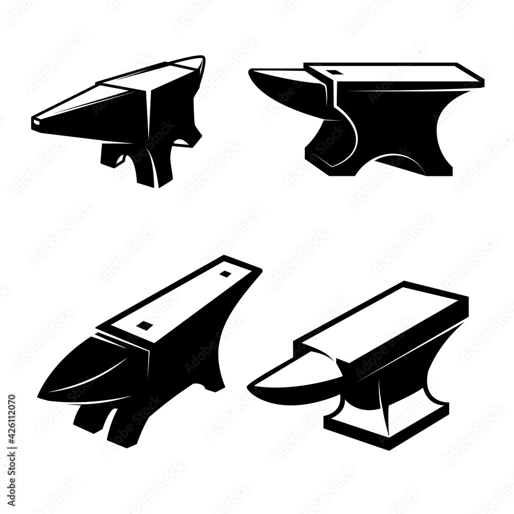Set of illustrations of blacksmith anvil . Design element for logo ...