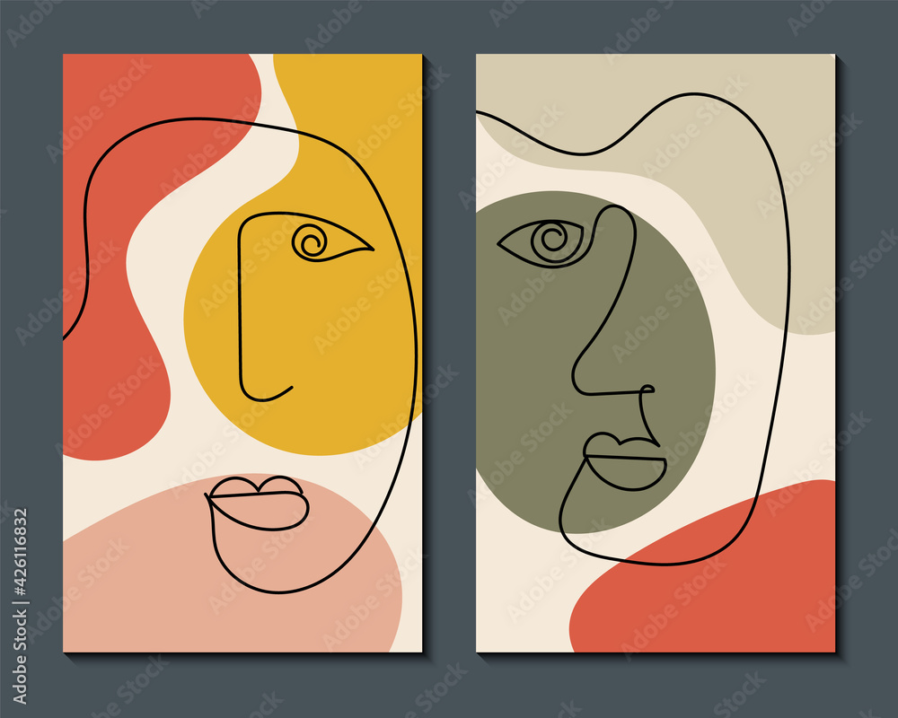 Modern abstract art face. Set of abstract backgrounds with minimal ...