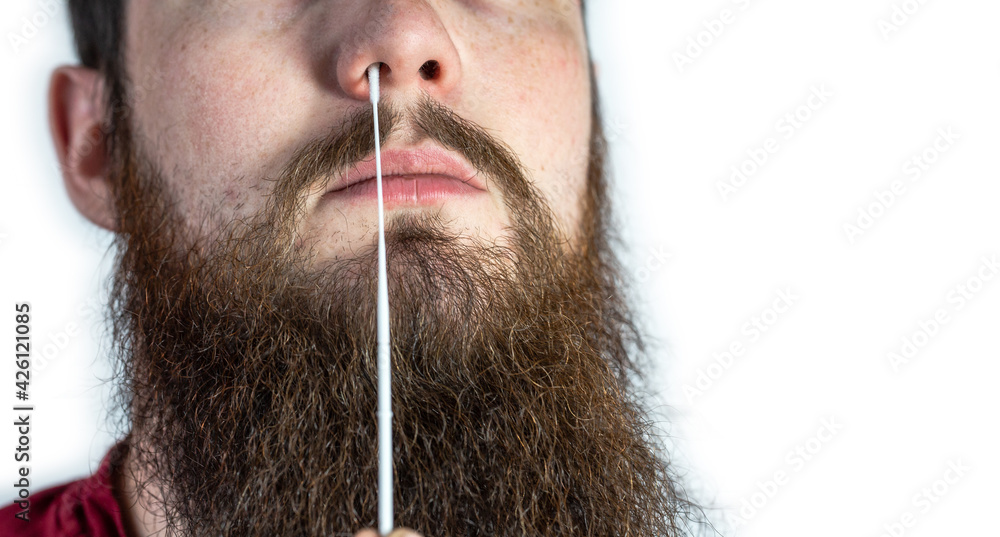 Covid-19 nasal swab test, taking nasal mucus test sample, Cotton swab ...