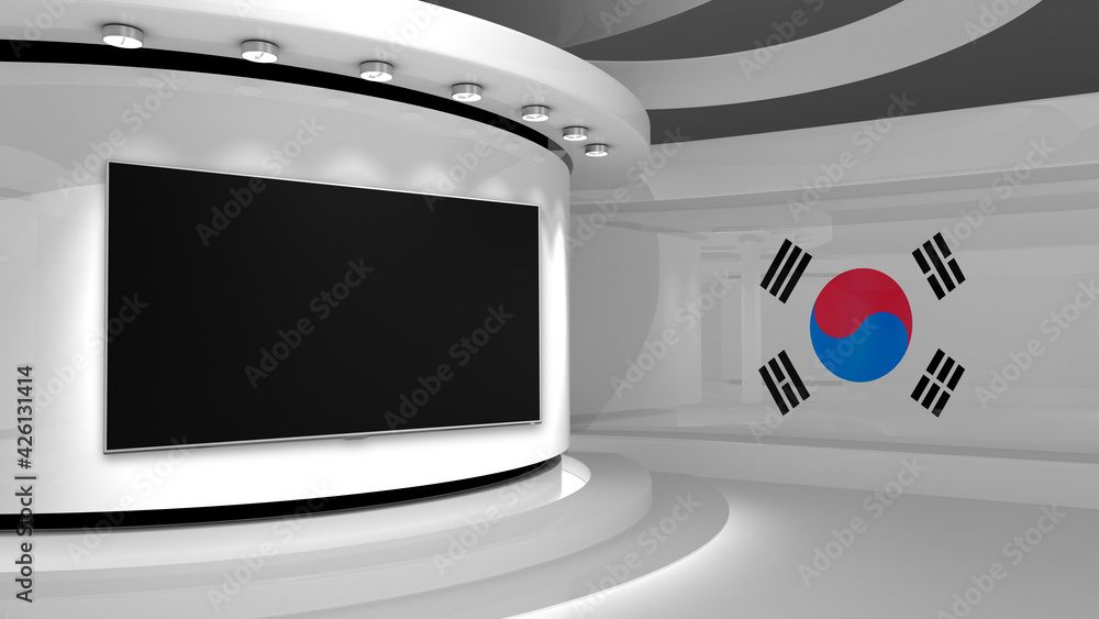 Korea. TV studio. Korea flag background. News studio. The perfect ...