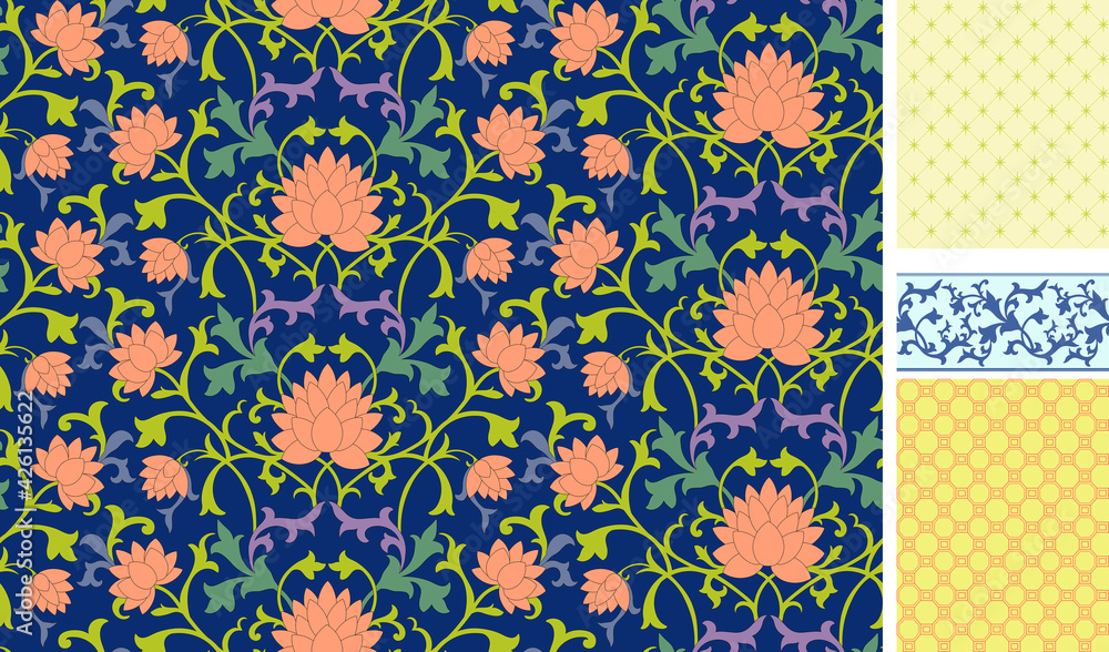 Chinese pattern set with lotus flowers. National ornamental motives in ...