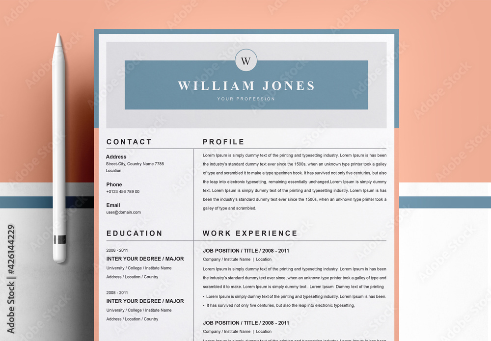 Modern Resume Layout Kit Stock Template | Adobe Stock