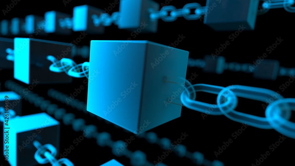 4K Block chain concept zoom out - Chain of users connected of network ...