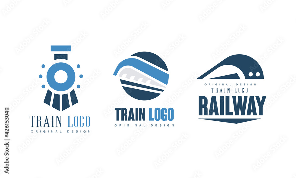 Train Logo Original Design Templates Set, Railway Retro Badges Vector ...