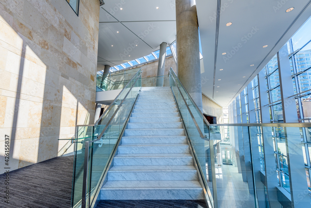 Painted in grey. Abstract fragment of the architecture of modern lobby ...