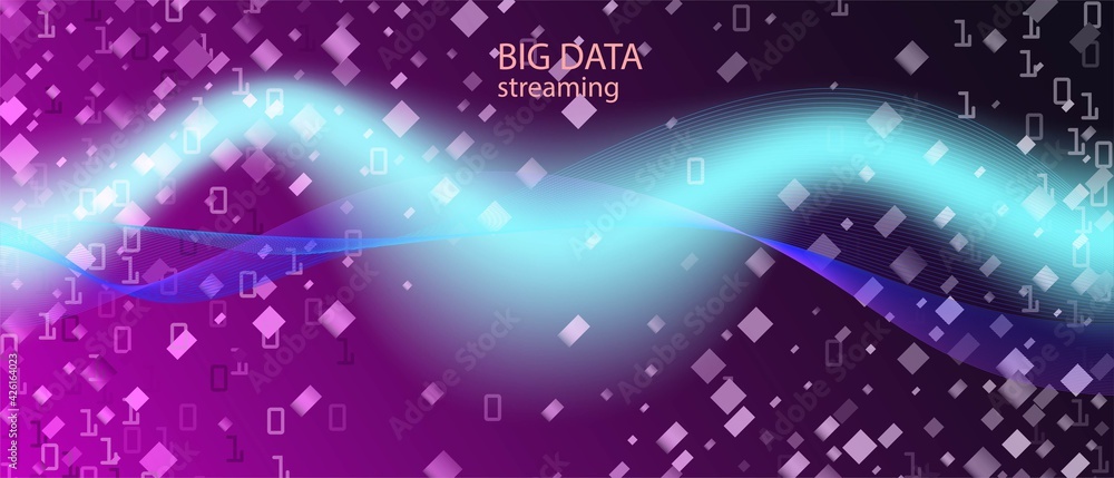 Big Data Stream Vector Background. Pink Blue Purple Background. Neon ...