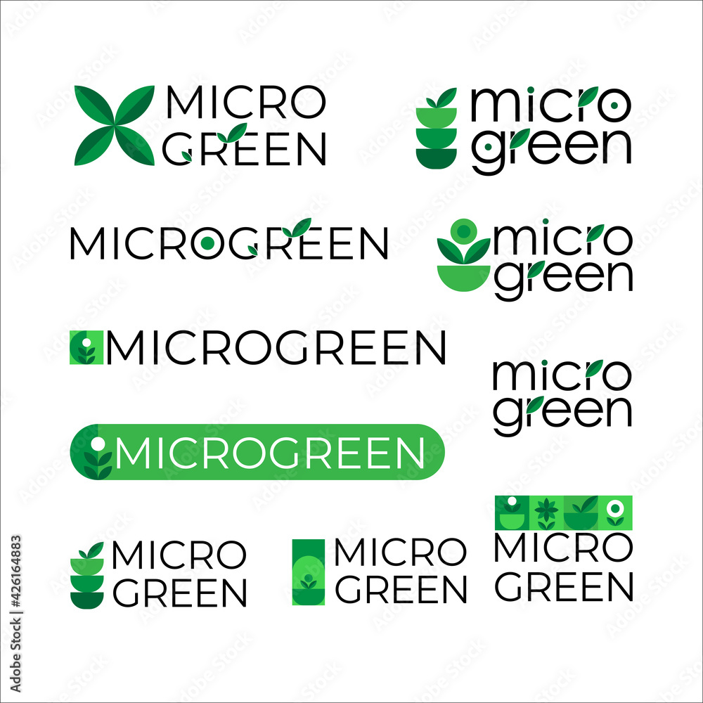 Text logo set micro green on white background. Symbol, creative vector ...