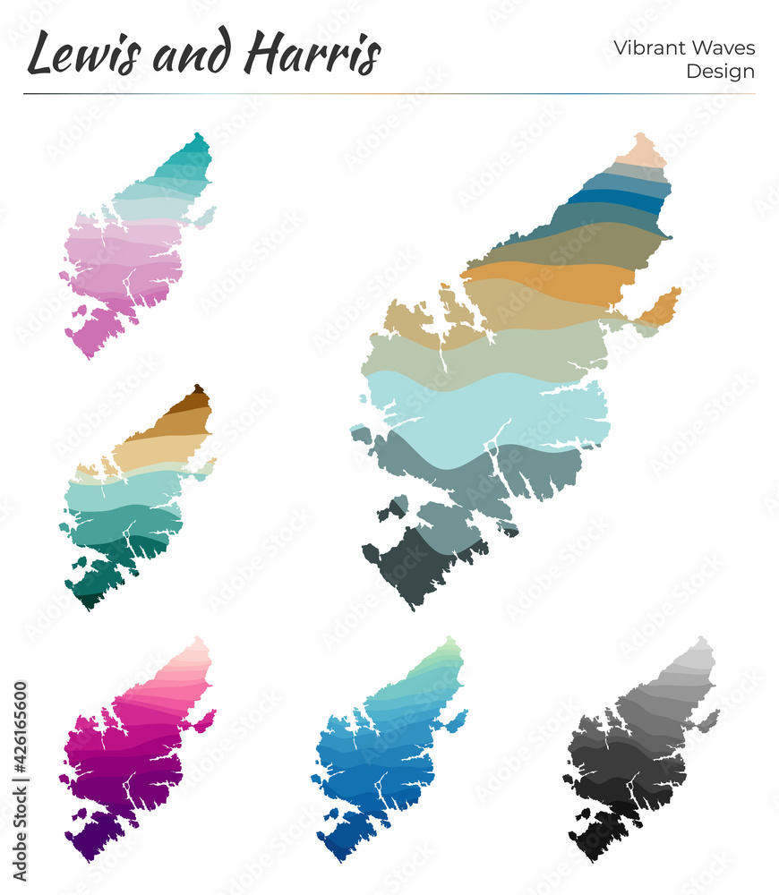 Set of vector maps of Lewis and Harris. Vibrant waves design. Bright ...