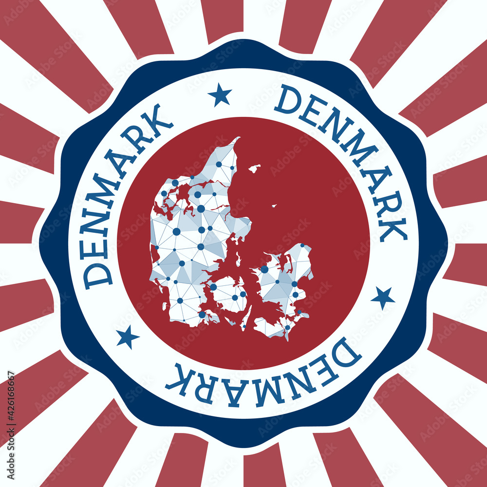 Denmark Badge. Round logo of country with triangular mesh map and ...