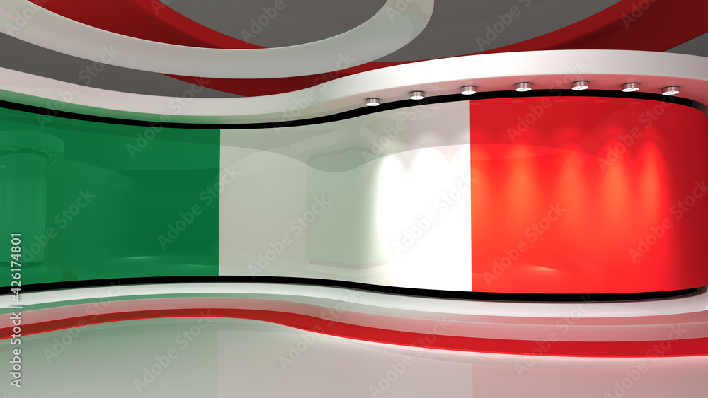 Italy. TV studio. Italy flag background. News studio. The perfect ...