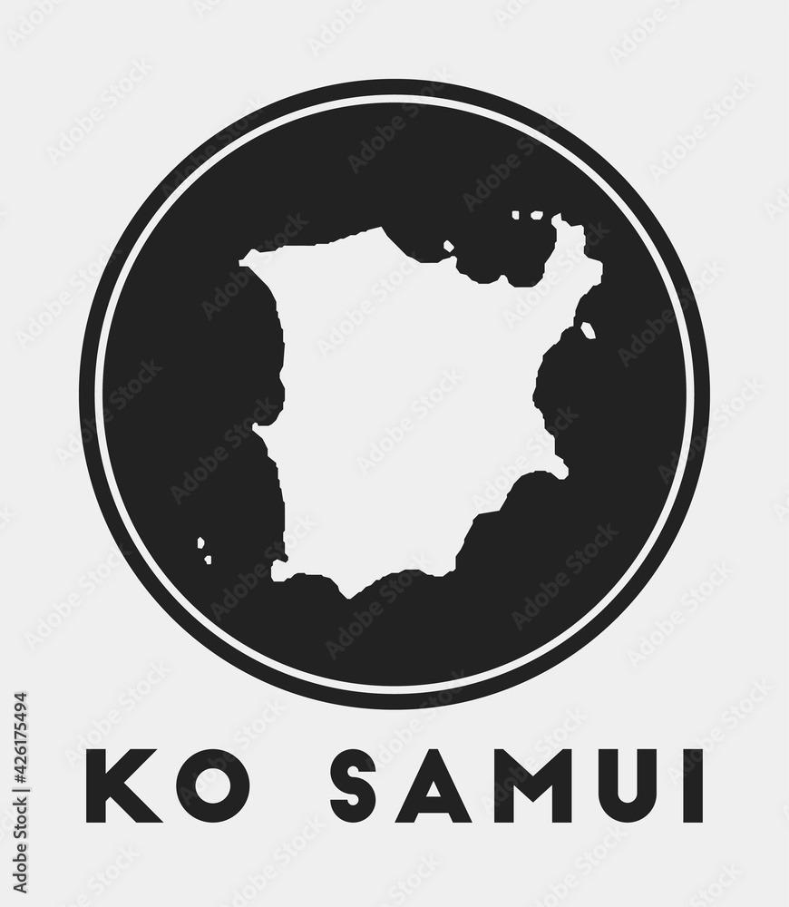 Ko Samui icon. Round logo with island map and title. Stylish Ko Samui badge with map. Vector ...