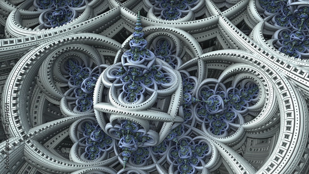 Fantastic 3D fractal background with recursive structures und shapes ...