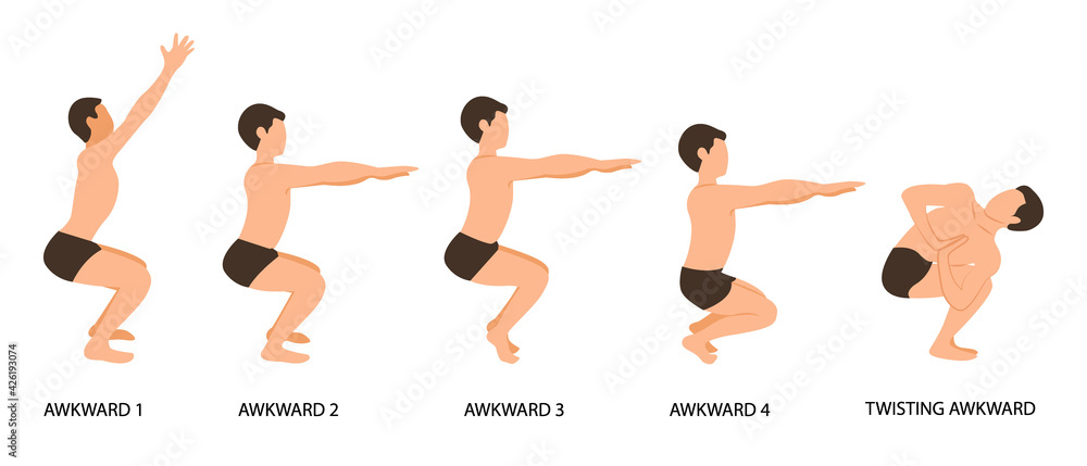 Vektorová grafika „Awkward Poses Set. Man practicing yoga vector ...