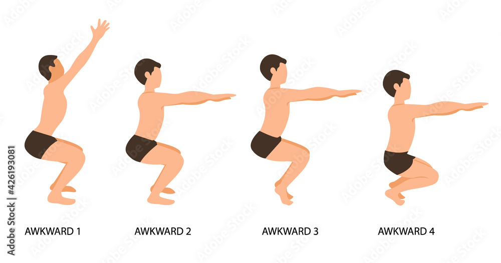 Awkward Poses Set. Man practicing yoga vector illustration. Man doing ...