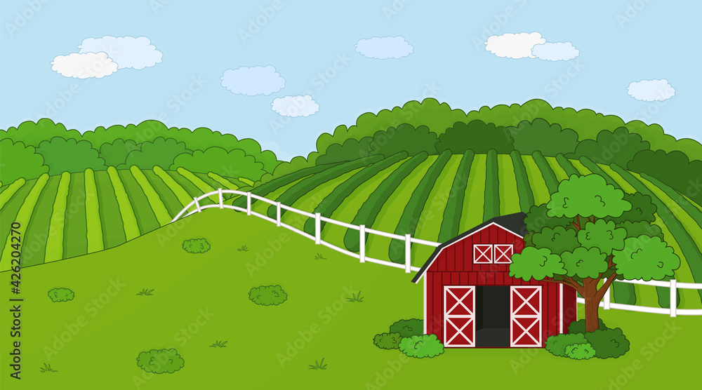 Stockvector Summer or spring farm doodle concept in countryside ...