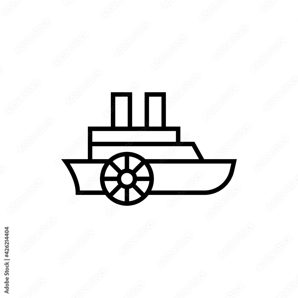 paddleboat paddlewheel boat icon in flat black line style, isolated on ...