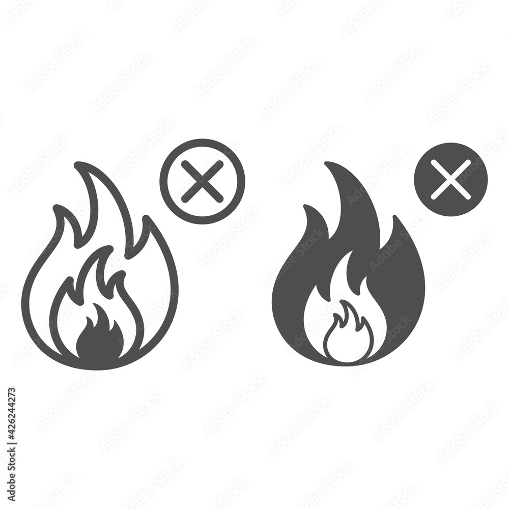 No fire line and solid icon, Safety engineering concept, Prohibition ...