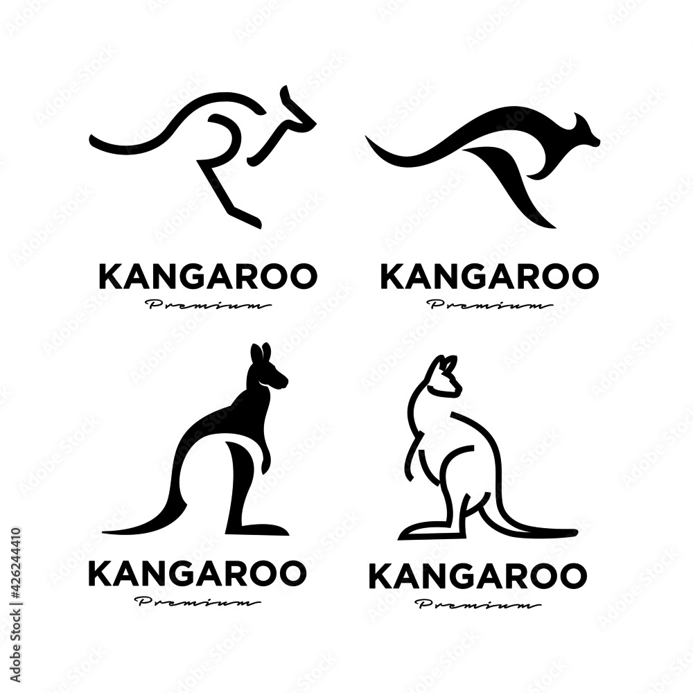 set collection kangaroo wallaby logo vector icon premium illustration ...