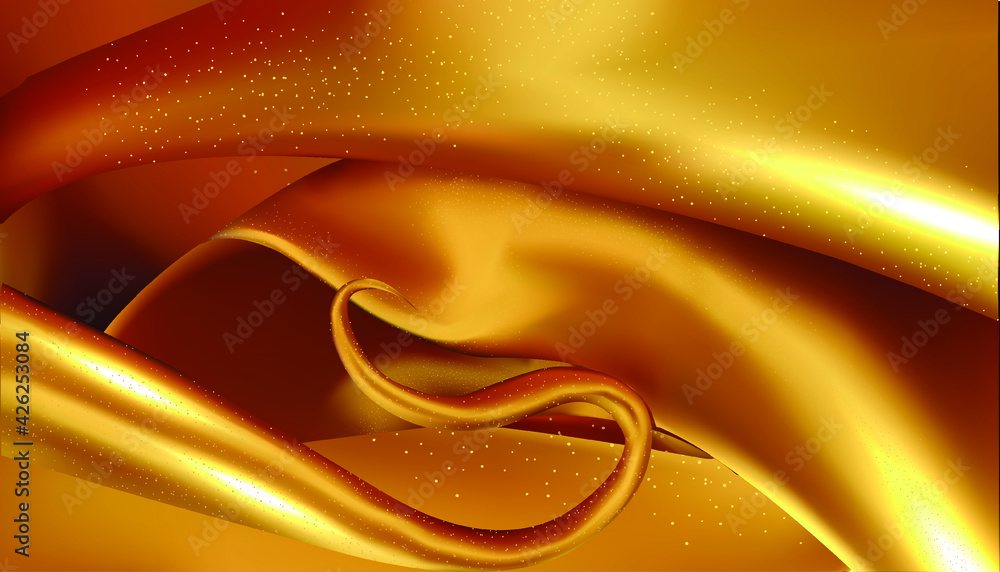 Gold metallic silk flowing wave luxury trendy background. Beautiful ...