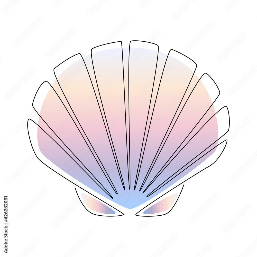 Seashell scallop. Continuous one line drawing of an oyster mollusk ...