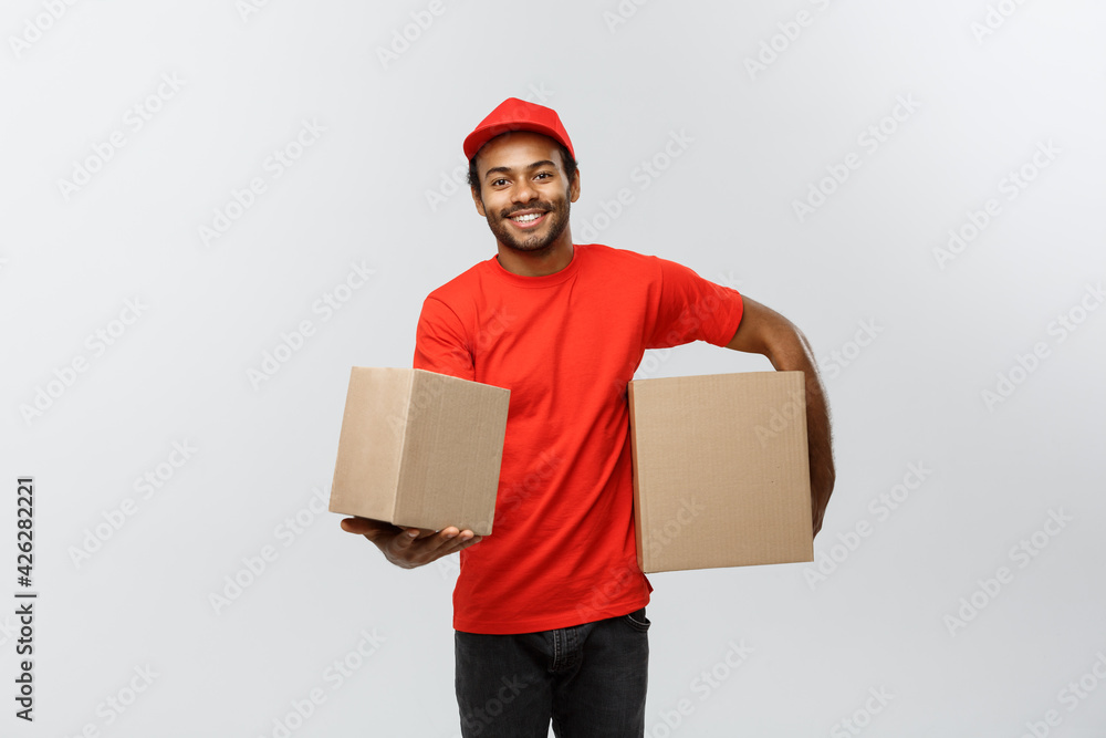 Delivery Concept - Portrait of Happy African American delivery man in ...