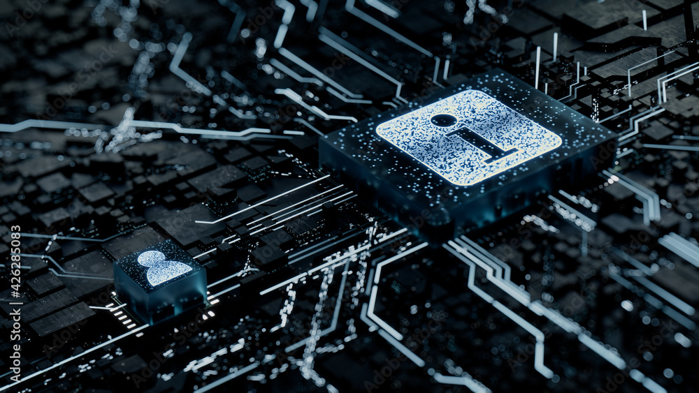 Information Technology Concept with info symbol on a Microchip. White ...