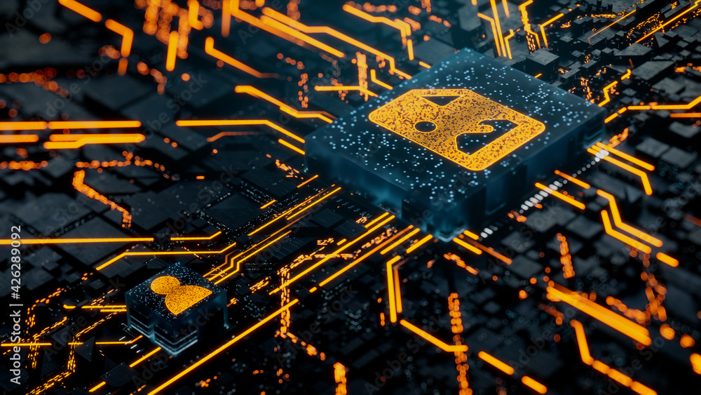 Image Technology Concept with picture symbol on a Microchip. Orange ...