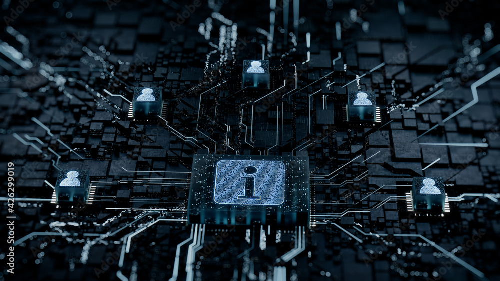 Information Technology Concept with info symbol on a Microchip. White ...