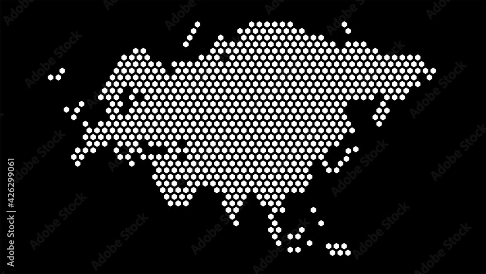 Vetor de Black and white hexagonal pixel map of Eurasia. Vector ...