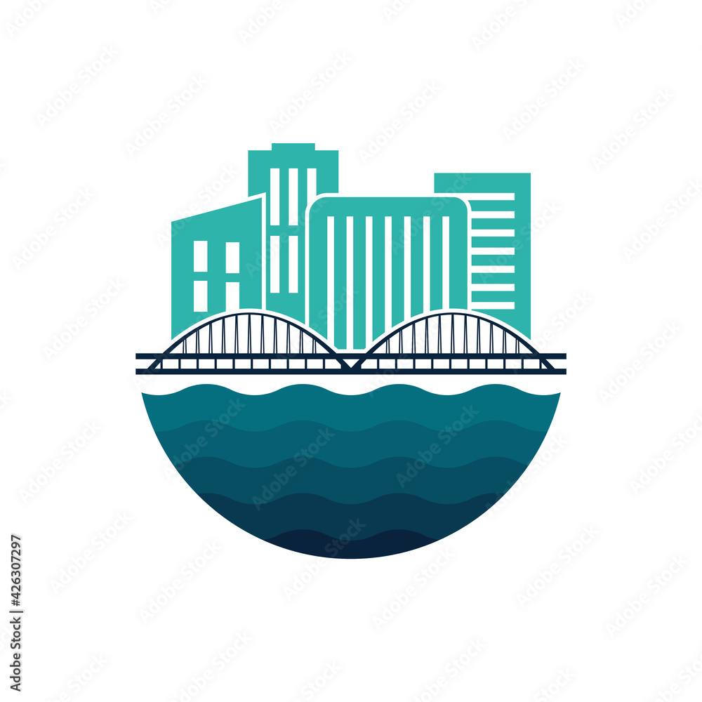 Bridge with Building logo design vector illustration, Creative Bridge ...