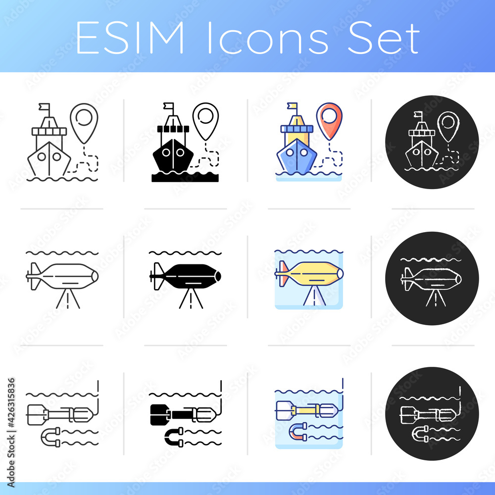Vecteur Stock Marine exploration icons set. Increasing knowledge and ...