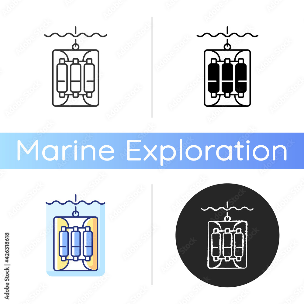 Water sampler icon. Water sampling devices. Bucket dropped over side of ...