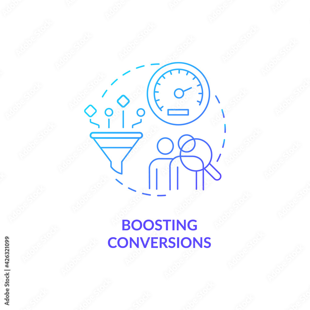 Boosting conversion blue gradient concept icon. Improve sales rate ... Boosting conversion blue gradient concept icon. Improve sales rate ...