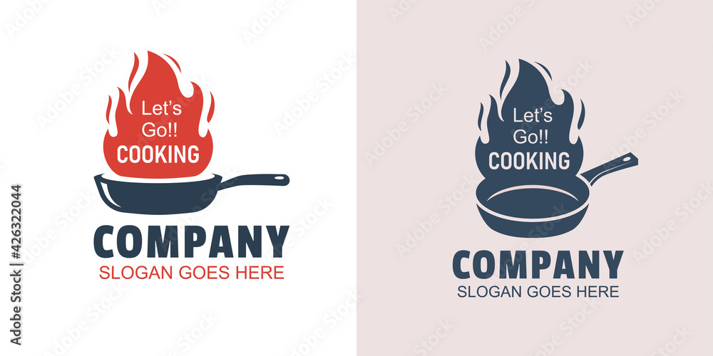 Vintage retro hot cook logos of rustic old skillet cast iron with fire ...