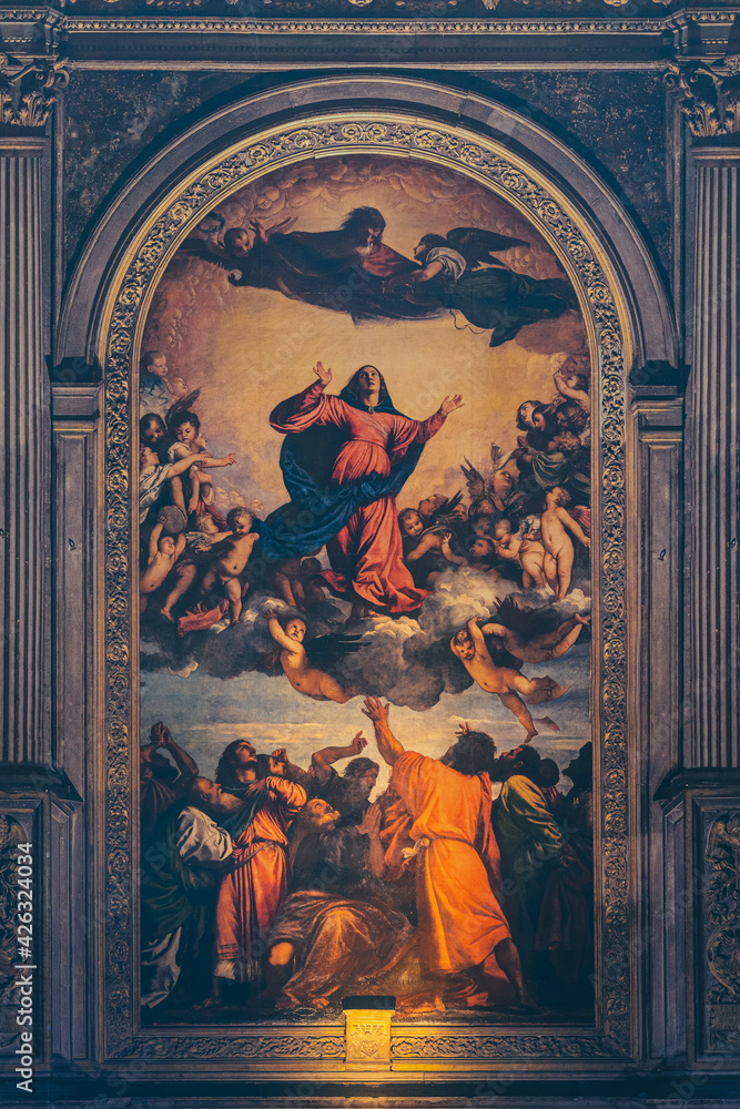Painting of Mary going to Heaven in the Basilica S.Maria Gloriosa dei ...