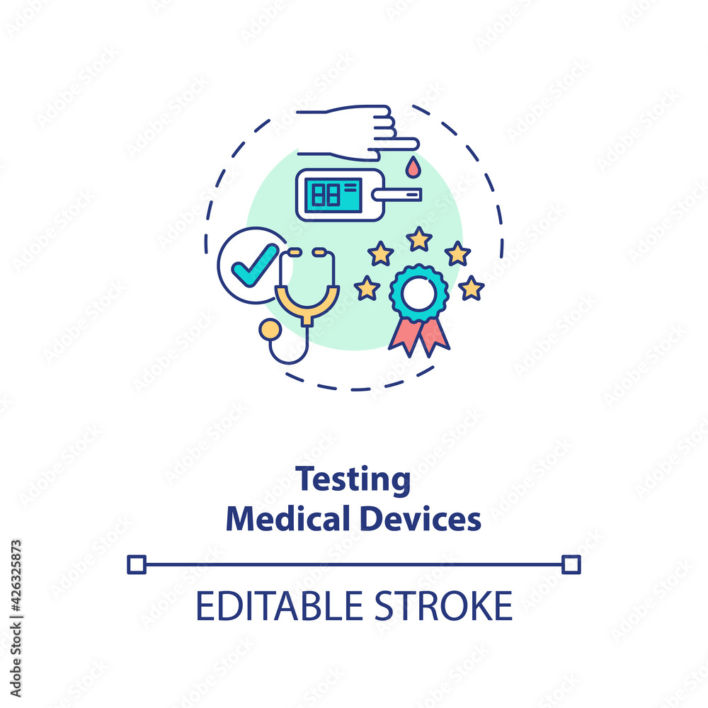 Testing medical devices concept icon. Clinical trials type idea thin ...