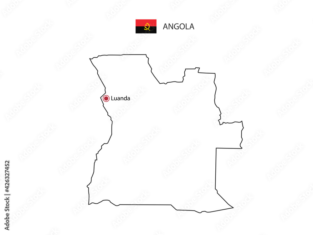 Hand draw thin black line vector of Angola Map with capital city Luanda ...