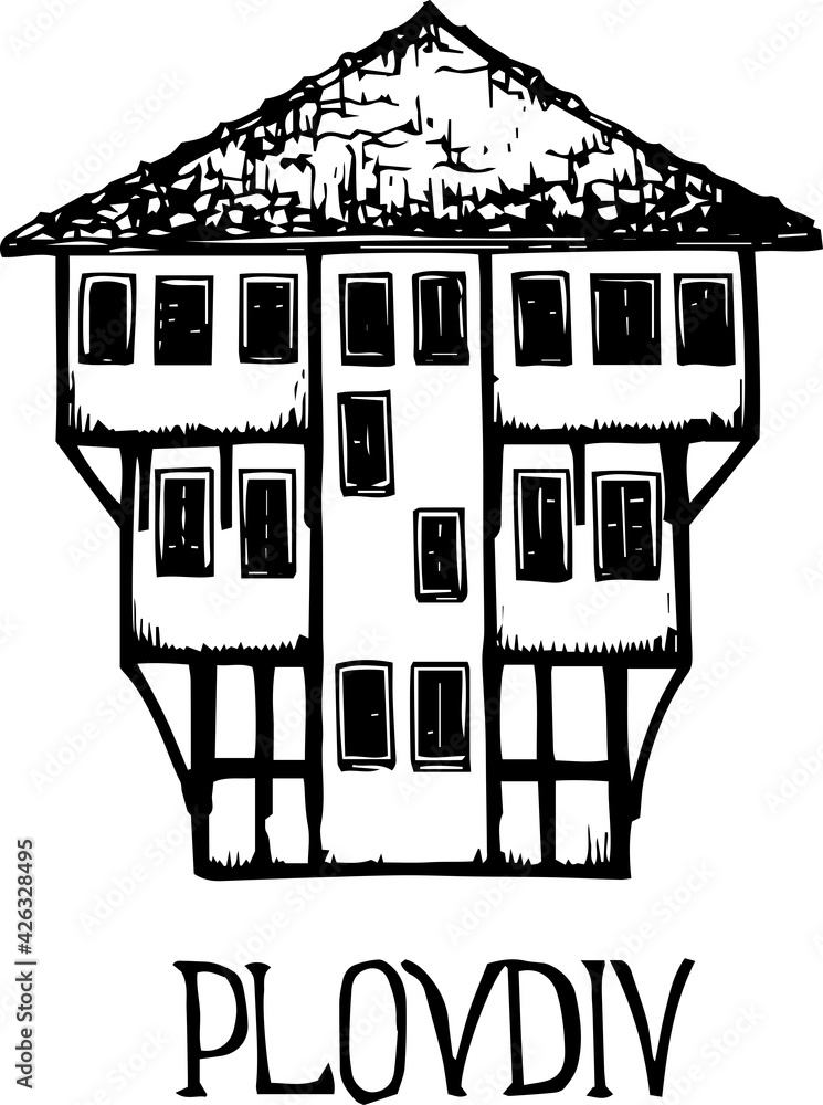 doodle facade Bulgarian Buildings facade front view. European homes of ...