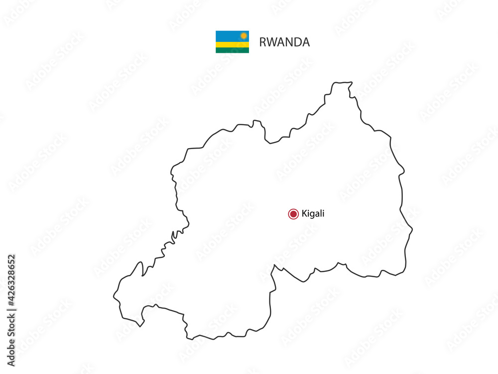 Hand draw thin black line vector of Rwanda Map with capital city Kigali ...