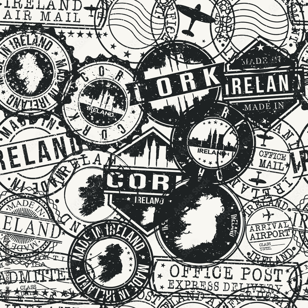 Cork, Ireland Pattern of Stamps. Travel Passport Stamps. Made In ...