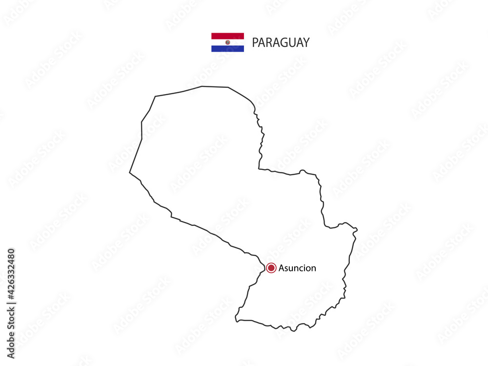 Hand draw thin black line vector of Paraguay Map with capital city ...
