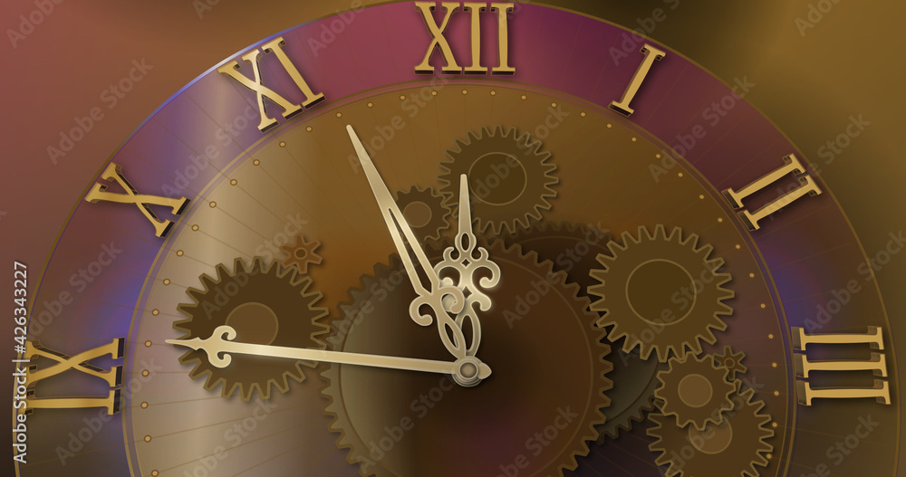 Steampunk watch with moving hand and clockwork. Antique clock ...