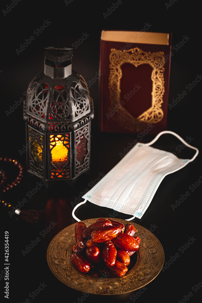 Muslim holiday of holy month of Ramadan Karim with shining lantern ...