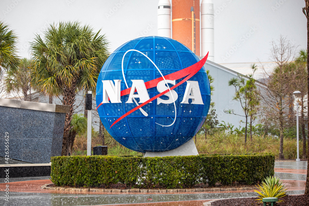 Florida, USA - Feb. 13, 2021: NASA logo at Kennedy Space Center Visitor ...