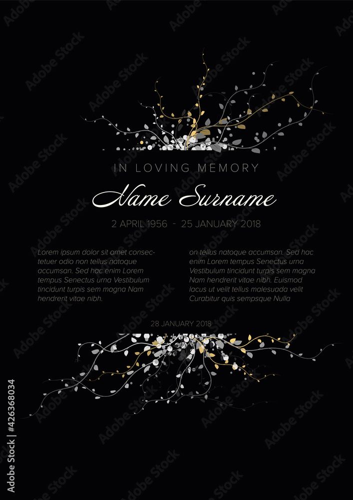 Funeral death notice card template with floral motive Stock Vector ...