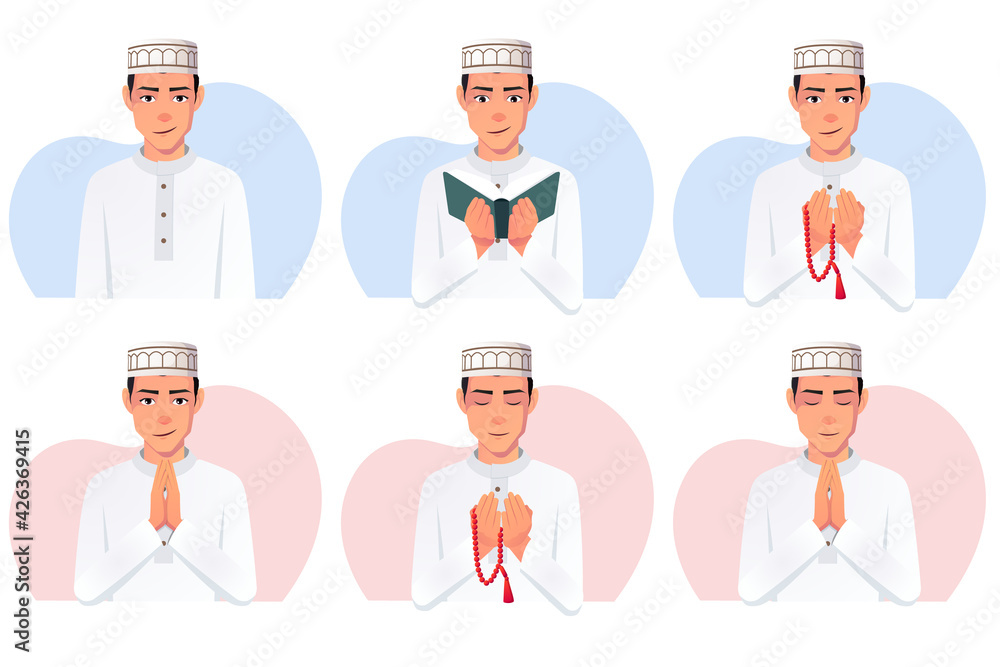 Muslim Man White Thobe Dress, wearing taqiyah hat Reading Quran ...